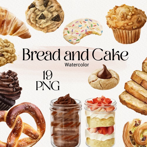 Bread Watercolor Clipart Baking Clip Art Bakery Products - Etsy