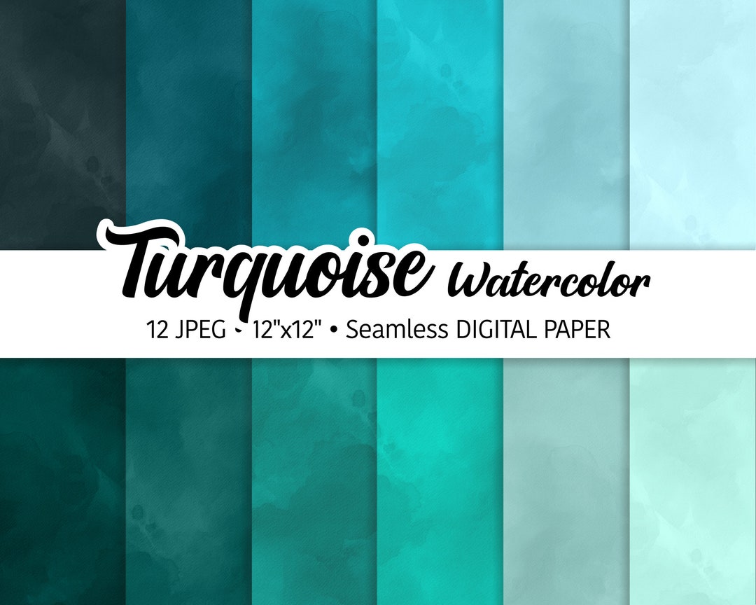 Turquoise Watercolor Digital Paper Pack, Teal Tones, Abstract ...