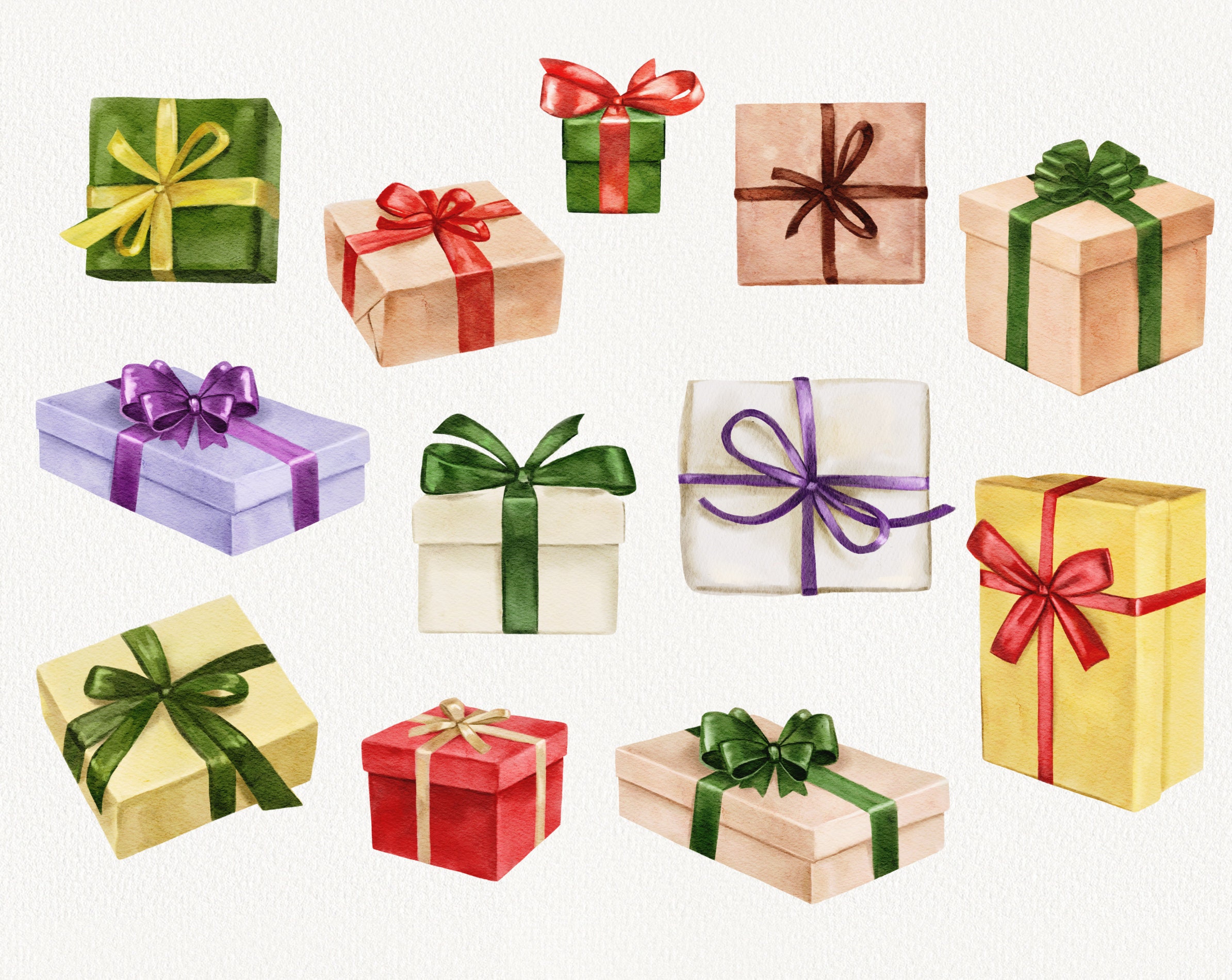 Watercolor Gift Box Clipart Christmas Presents Craft Gifts - Etsy