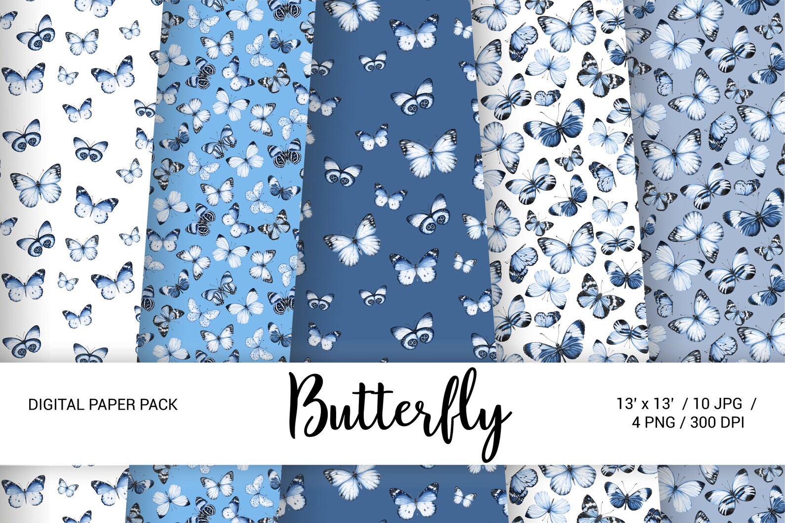 Watercolor Butterfly Seamless Digital Paper, Summer Scrapbook Blue ...