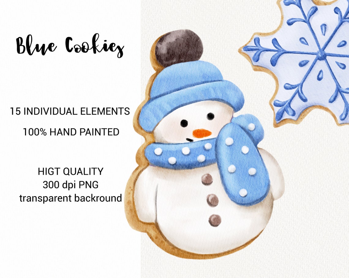 Christmas Cute Cookies Clipart Watercolor Blue Gingerbread - Etsy