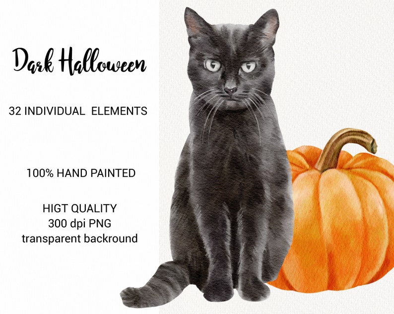 Happy Halloween Clipart Watercolor Pumpkin Tree Witch Hat - Etsy