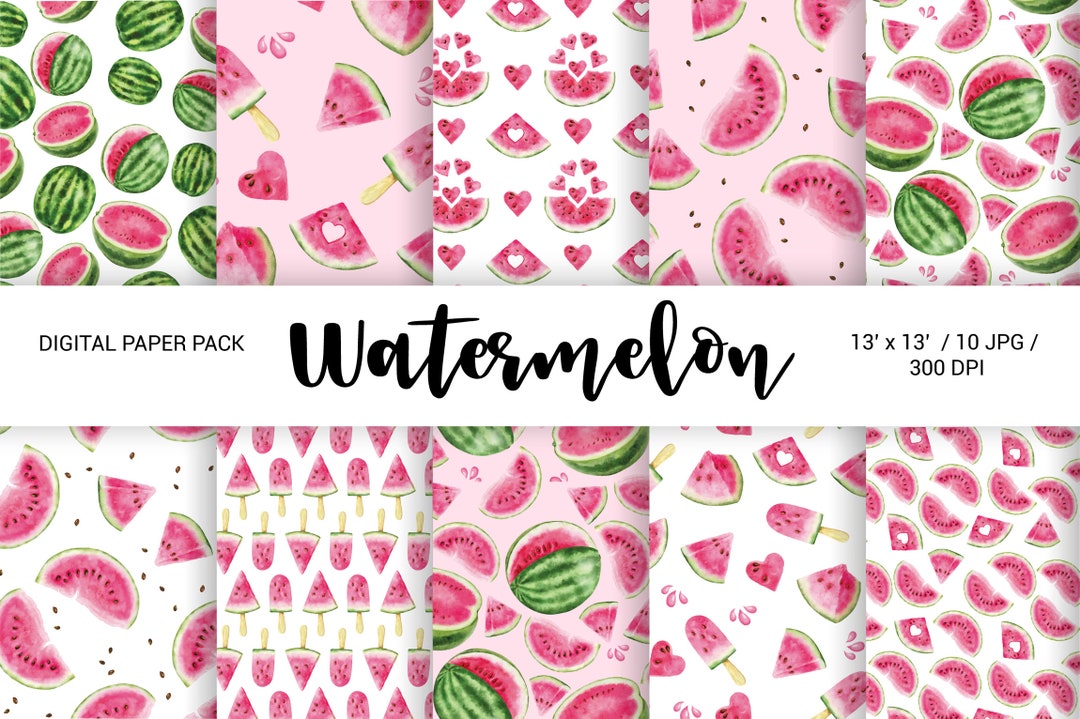 Watercolor Watermelon Digital Paper, Fruit Tropical Summer Seamless ...