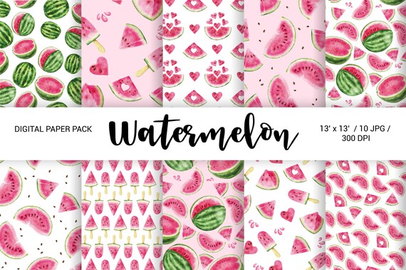 Watercolor Watermelon Digital Paper Fruit Tropical Summer - Etsy