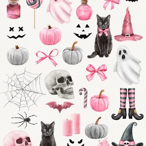 Happy Halloween Clipart, Watercolor Cute Pink Halloween, Pumpkin Cat ...