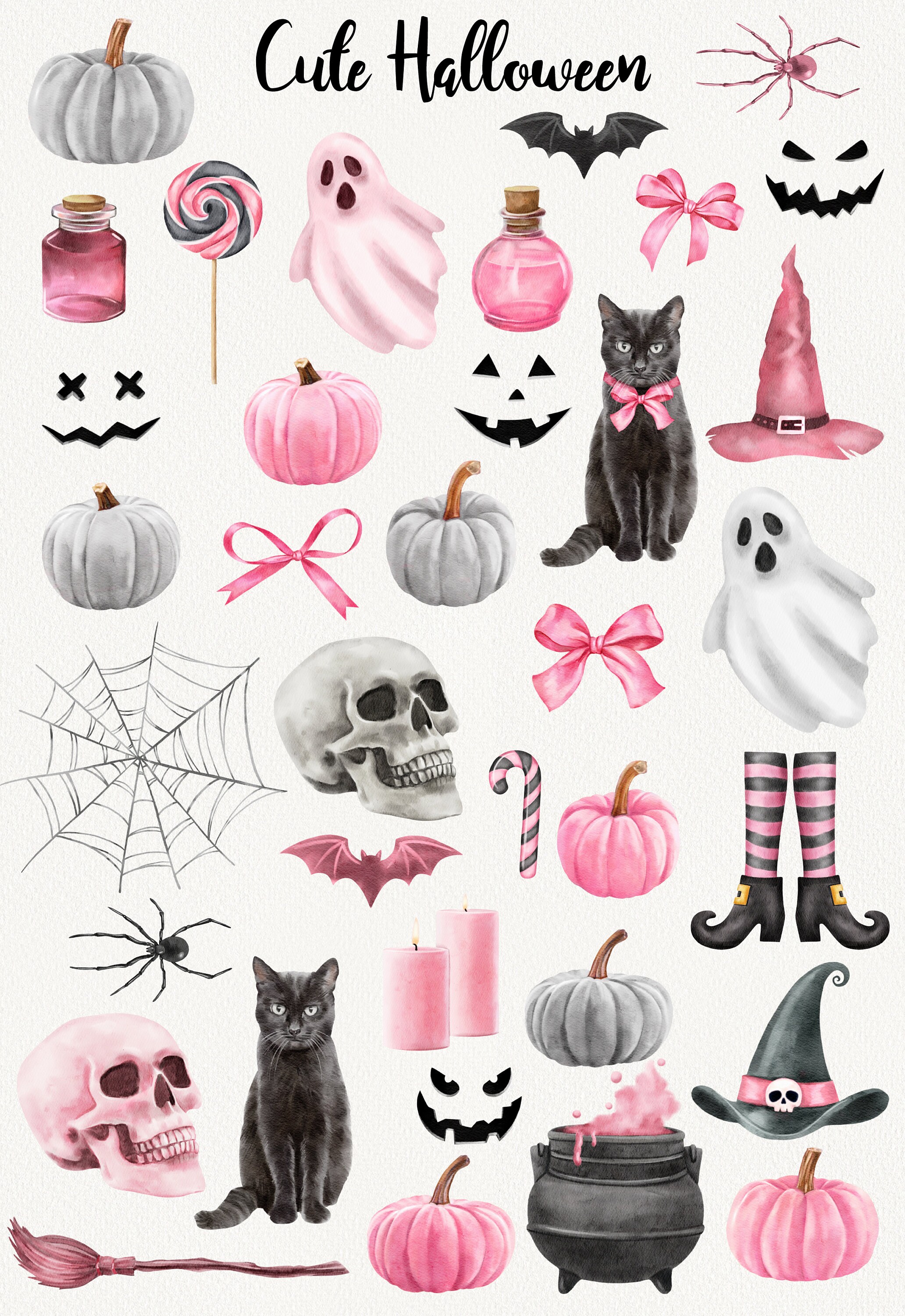 Happy Halloween Clipart Watercolor Cute Pink Halloween - Etsy