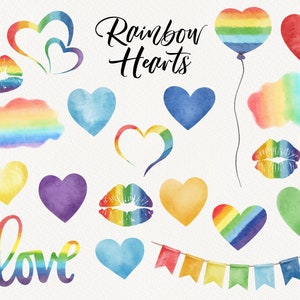 Watercolor Heart Clipart, Valentines Day Colorful Rainbow Hearts ...