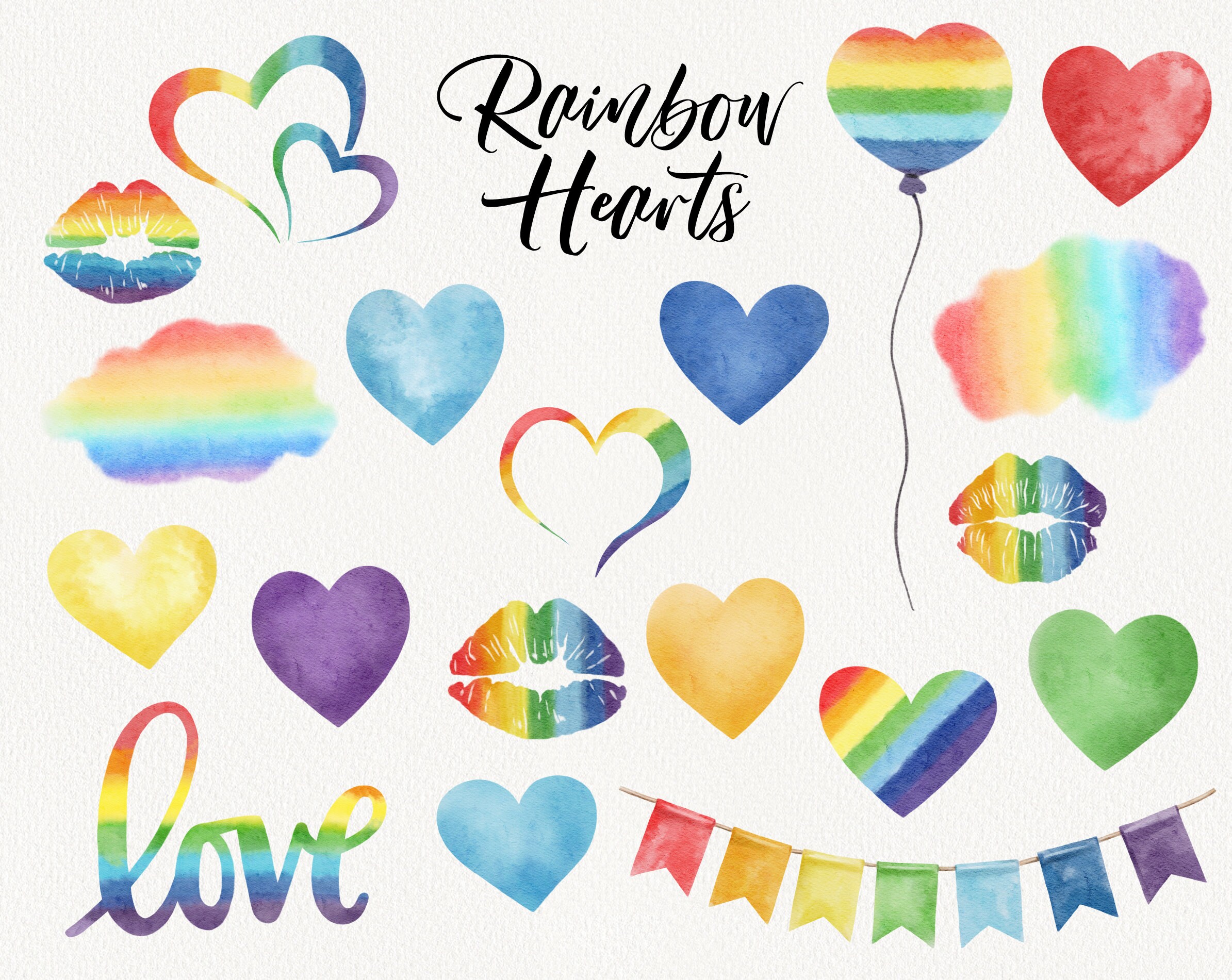 Watercolor Heart Clipart Valentines Day Colorful Rainbow - Etsy