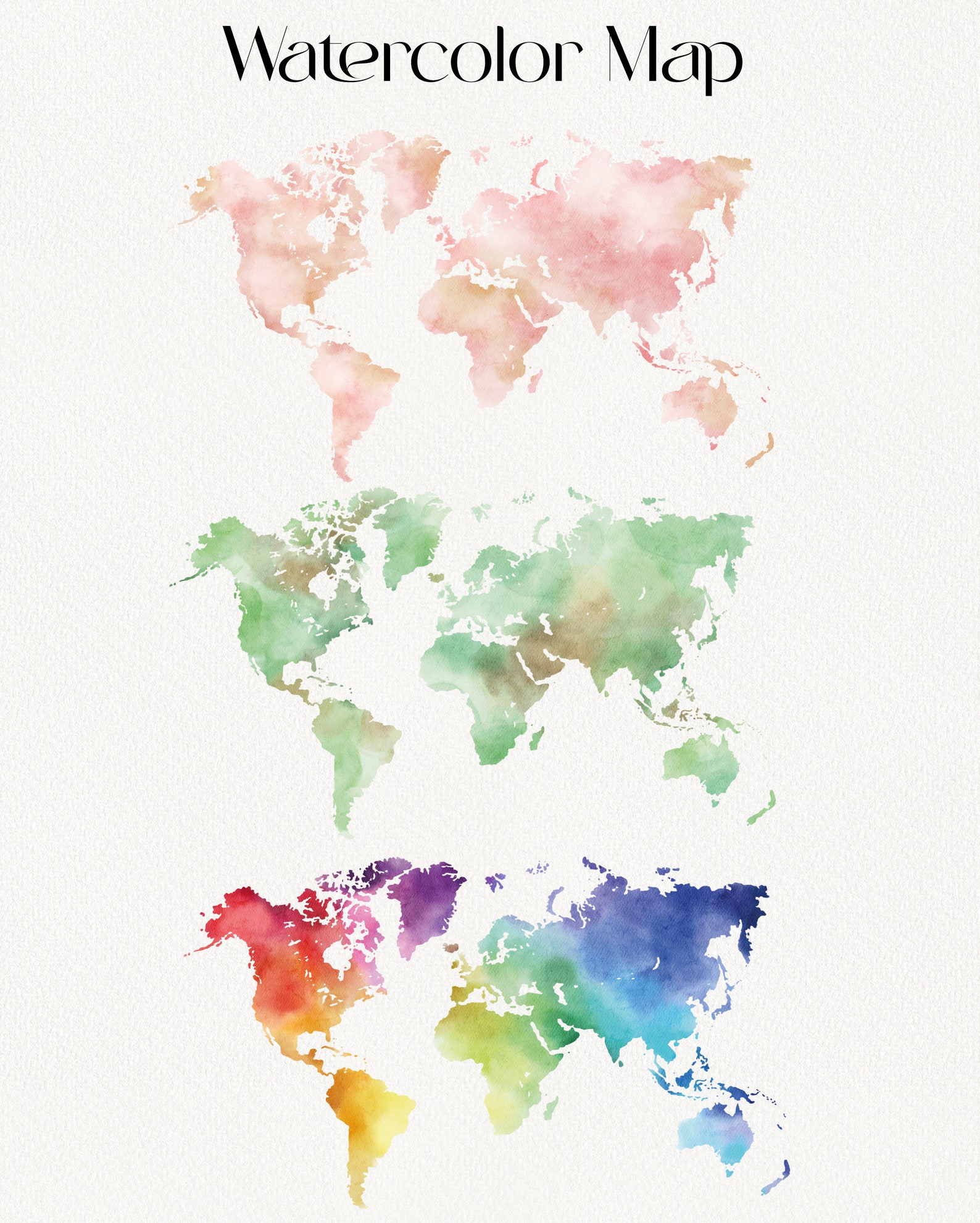 Watercolor World Map Clipart, Travel, Blush World Map, Continents Clip ...