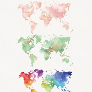 Watercolor World Map Clipart, Travel, Blush World Map, Continents Clip ...