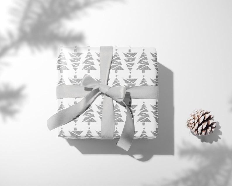 Christmas Glitter Digital Paper Pack, Cute Silver Glitter Trees, Winter ...
