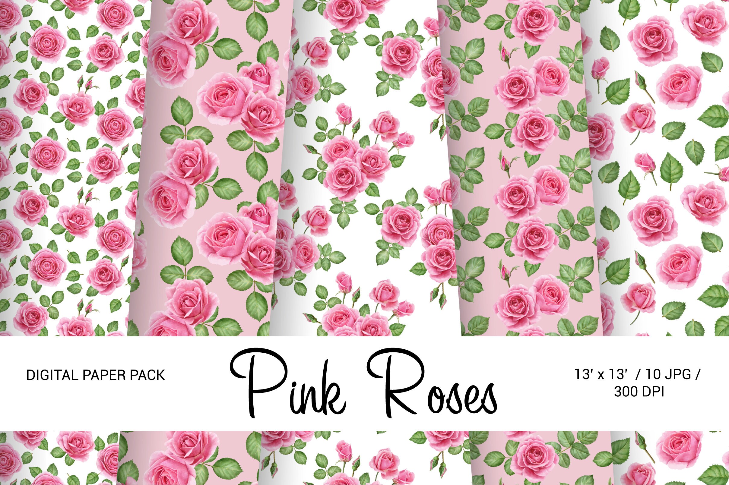 Rose Digital Paper Watercolor Pink Roses Floral Seamless - Etsy