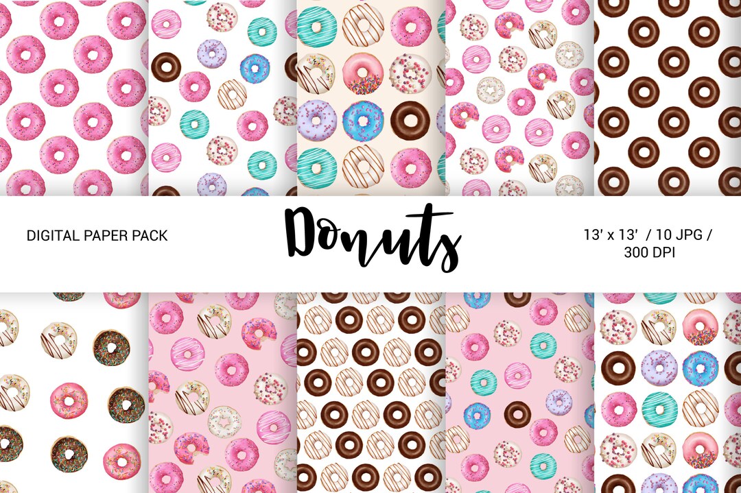 Watercolor Donut Digital Paper, Yummy Donut Party, Seamless Pattern ...