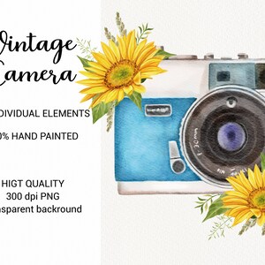 Floral Vintage Camera Clipart, Watercolor Retro Photo Cameras With ...