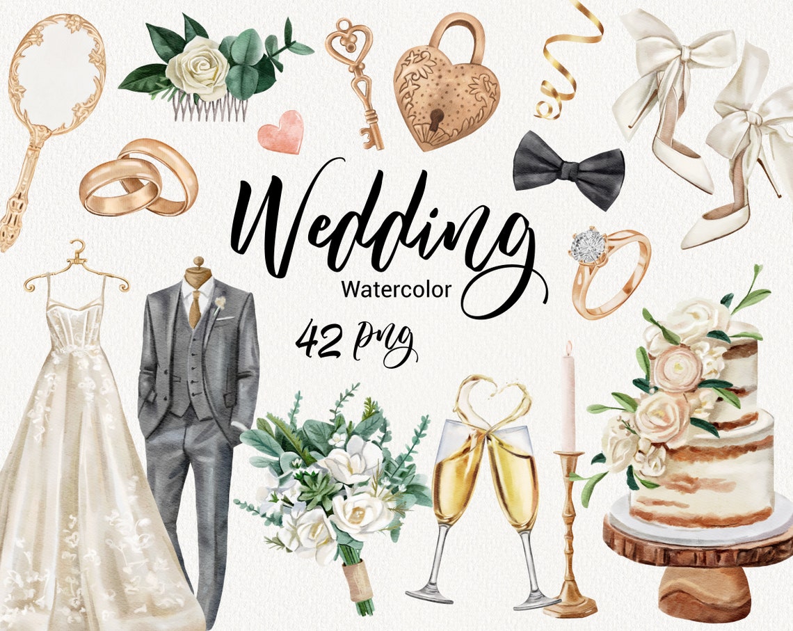 Watercolor Wedding Clipart Bride Clip Art Cute Love Wedding - Etsy