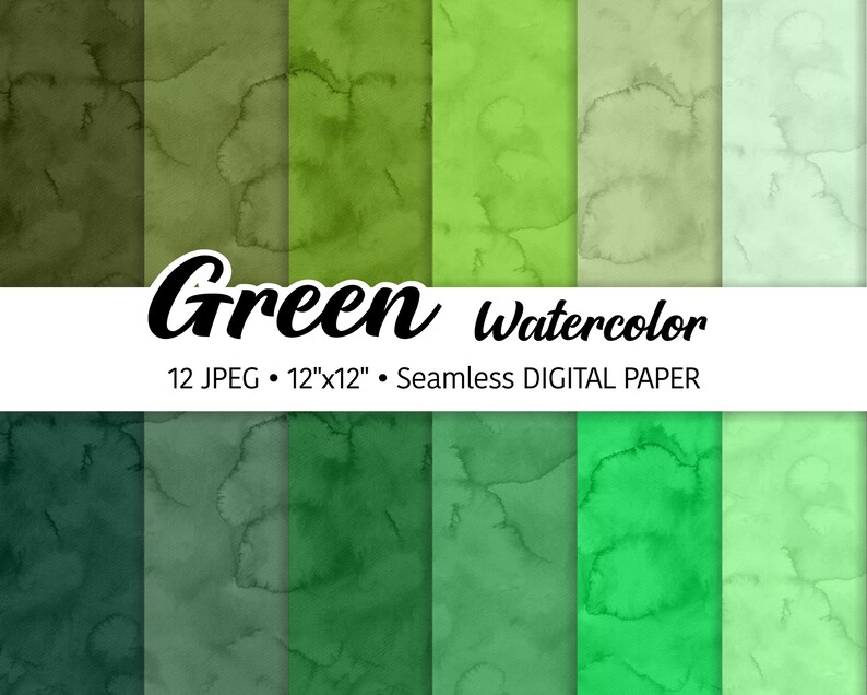 Green Watercolor Digital Paper Pack, Forest Tones, Army Abstract ...