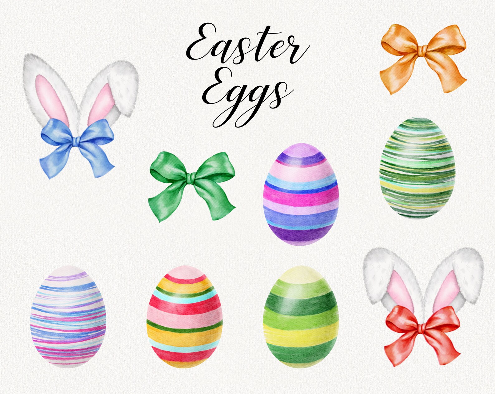 Watercolor Easter Eggs Clipart Cute Bunny Ears Spring Easter - Etsy