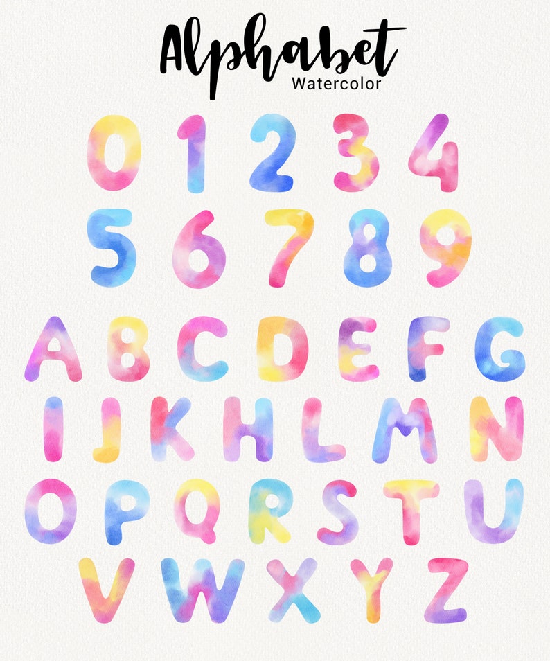 Watercolor Rainbow Alphabet Clipart, Pastel Colourful Alphabet ...