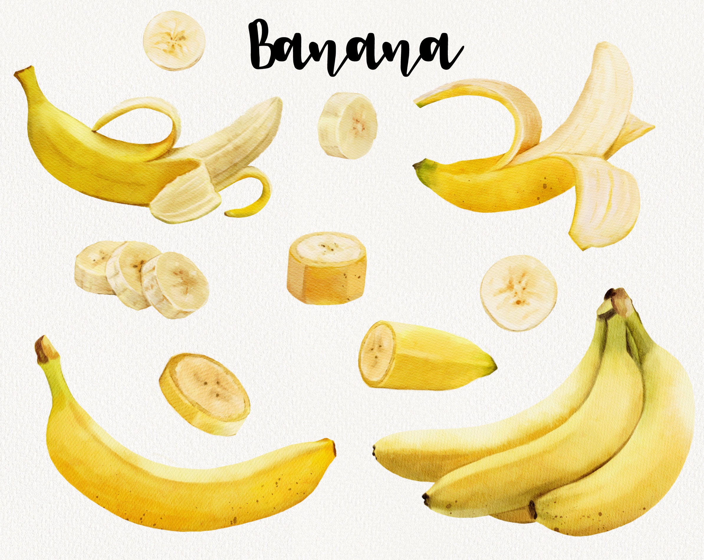 Watercolor Banana Clipart Isolated Digital for Instant - Etsy
