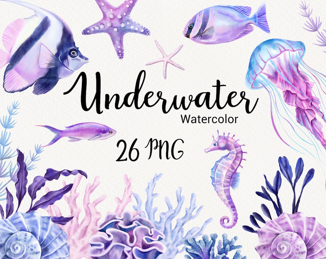 Watercolor Underwater Clipart, Nautical Clip Art, Sea Life, Fish, Coral ...