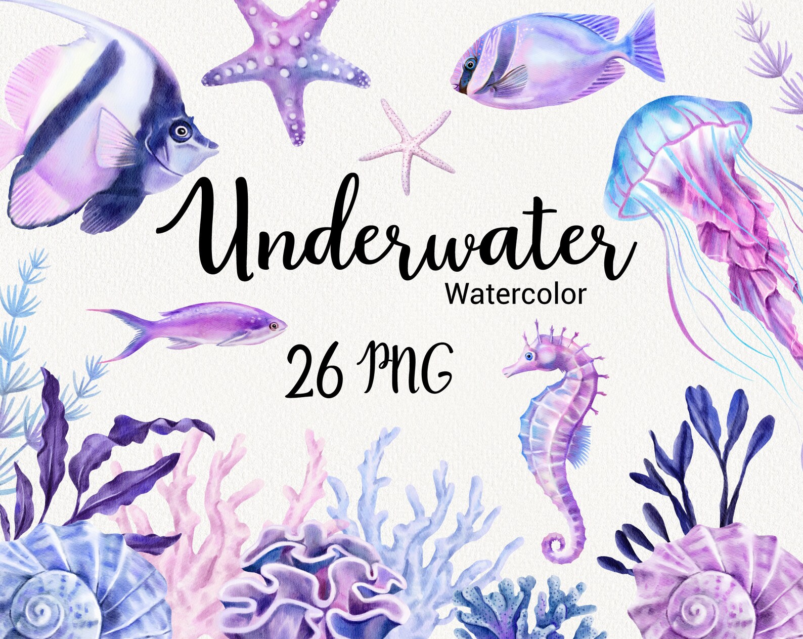 Watercolor Underwater Clipart Nautical Clip Art Sea Life - Etsy