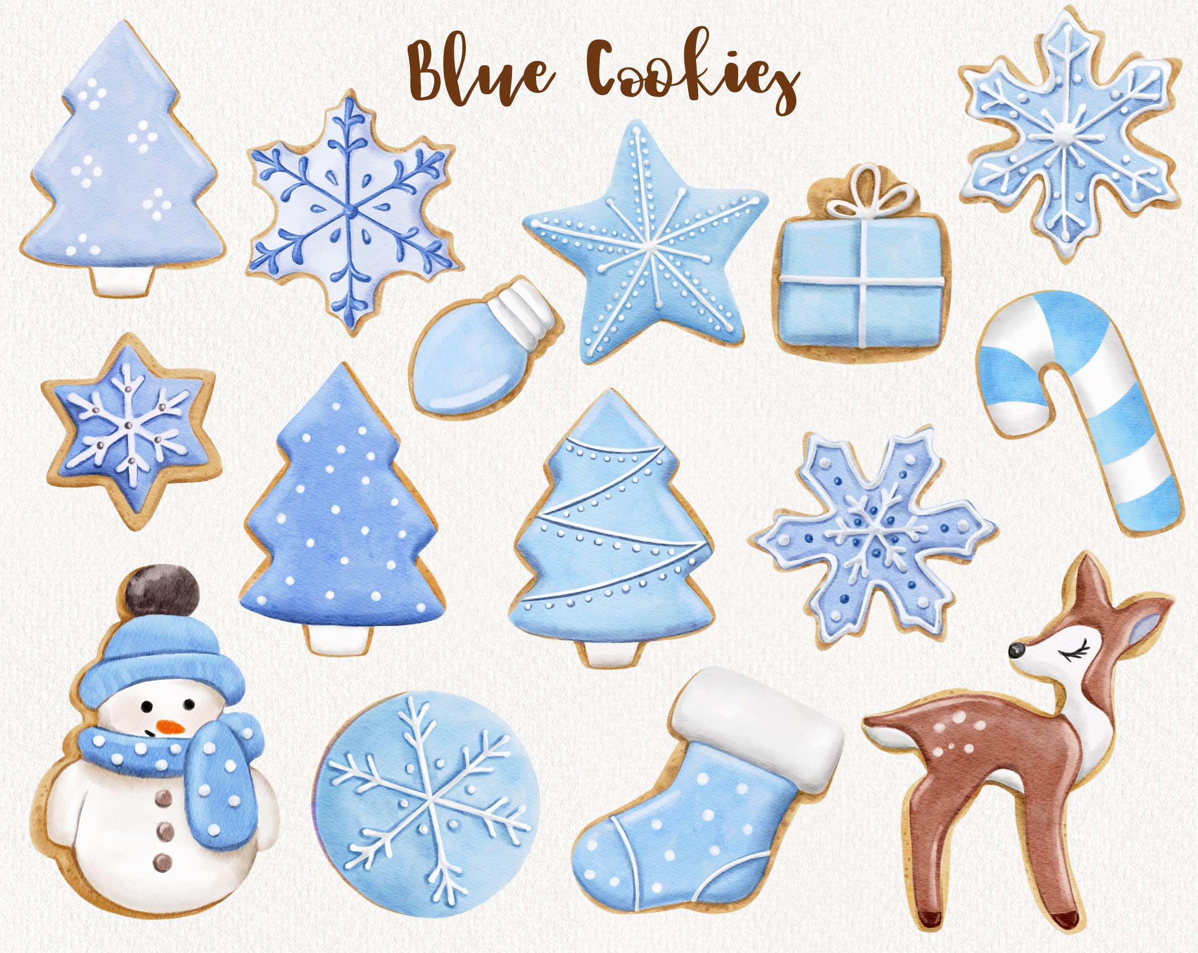 Christmas Cute Cookies Clipart Watercolor Blue Gingerbread - Etsy