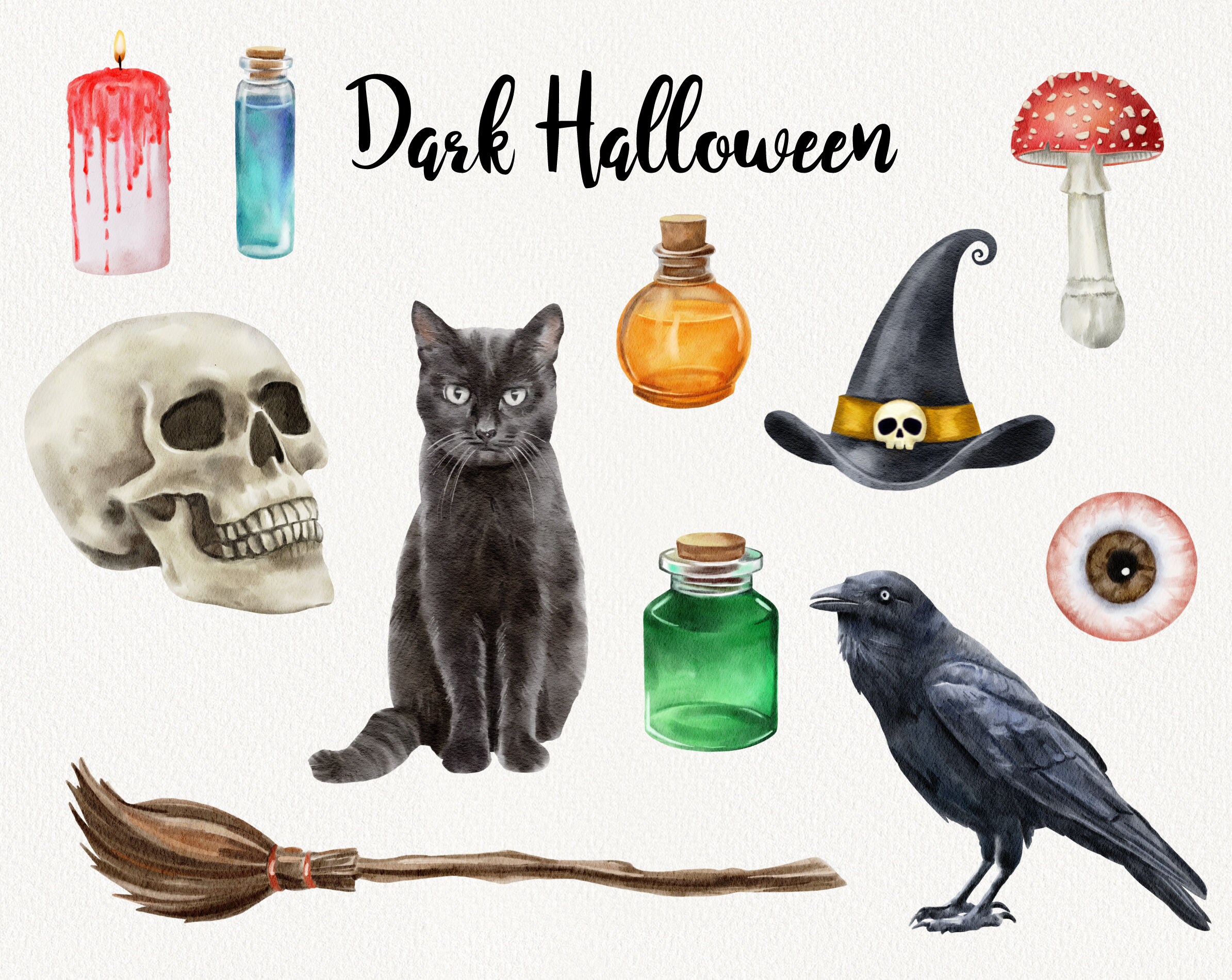 Happy Halloween Clipart Watercolor Pumpkin Tree Witch Hat - Etsy