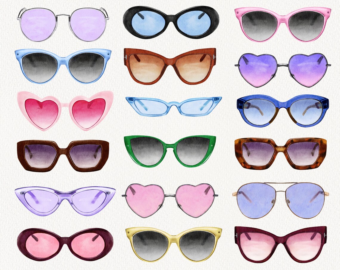 Sunglasses Watercolor Clipart Summer Glasses Clip Art - Etsy