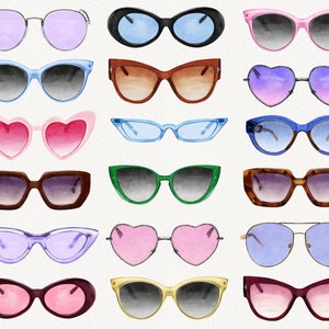 Sunglasses Watercolor Clipart, Summer Glasses Clip Art, Travel, Fashion ...