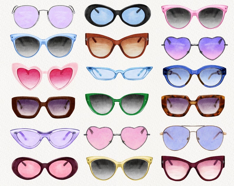 Sunglasses Watercolor Clipart, Summer Glasses Clip Art, Travel, Fashion ...