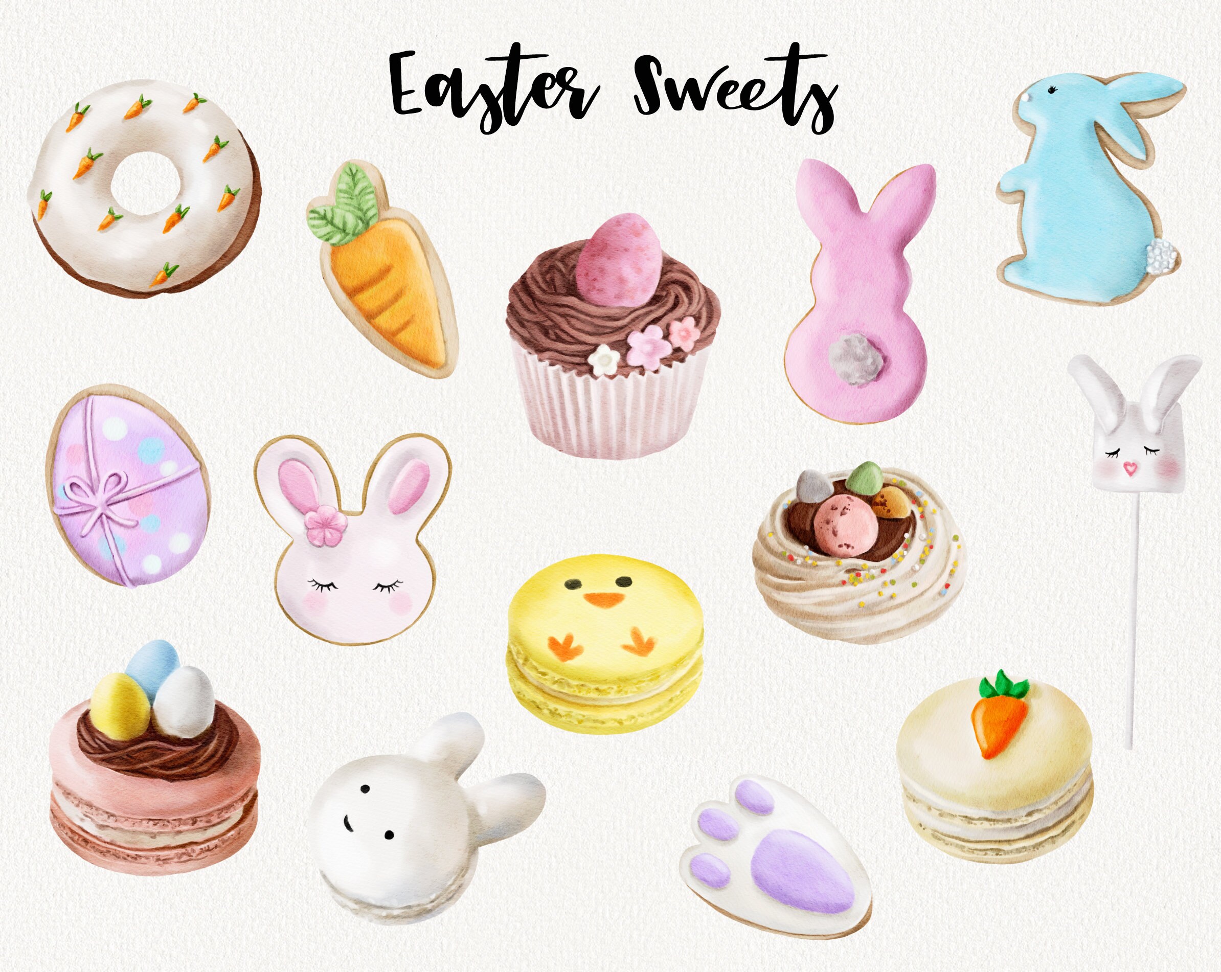 Watercolor Happy Easter Clipart Cute Easter Sweets Cupcake - Etsy