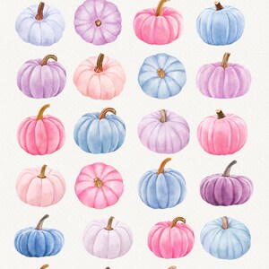 Pastel Pumpkin Clipart, Watercolor Pumpkins Pink, Blue, Violet Clip Art ...