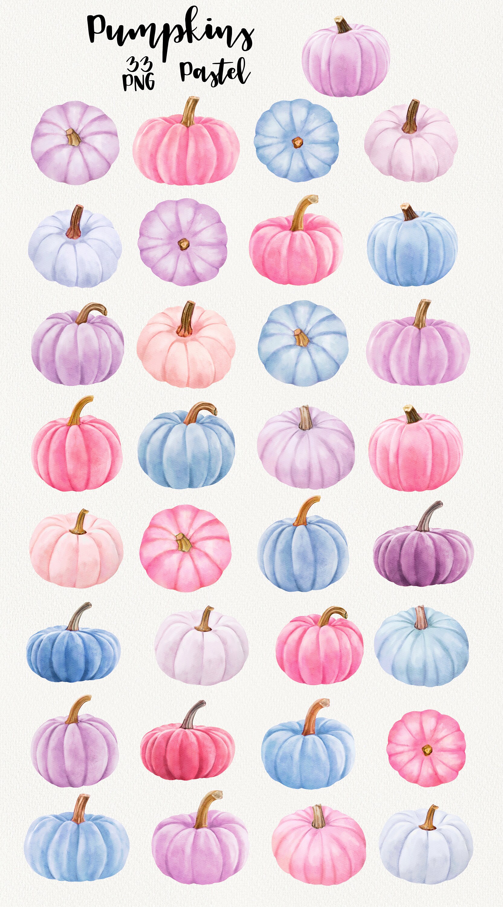 Pastel Pumpkin Clipart, Watercolor Pumpkins Pink, Blue, Violet Clip Art ...