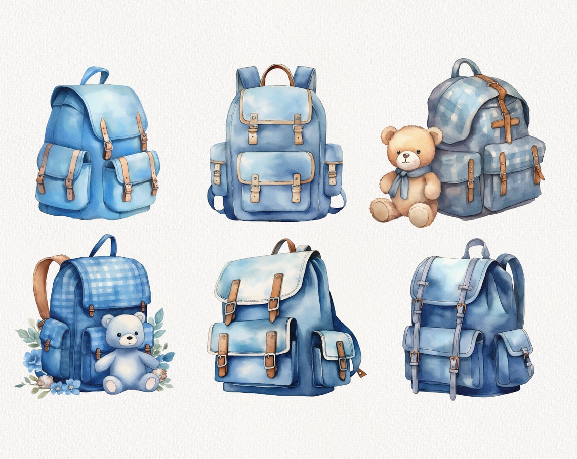 Watercolor Blue Backpack clipart, Back to School, Planner Clip Art ...