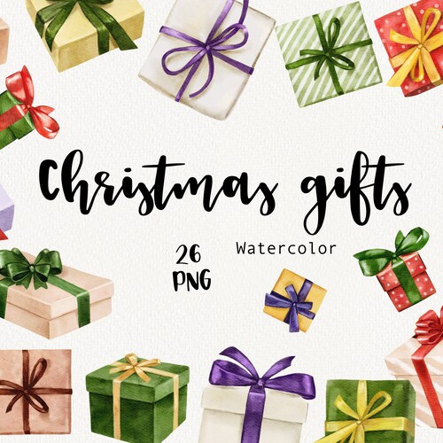 Watercolor Christmas Gift Box Clipart Winter Holiday Elements - Etsy