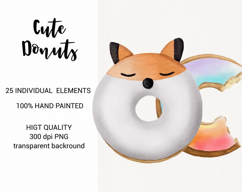 Watercolor Donuts Clipart, Cute Animal Donut Clip Art, Kids Birthday ...