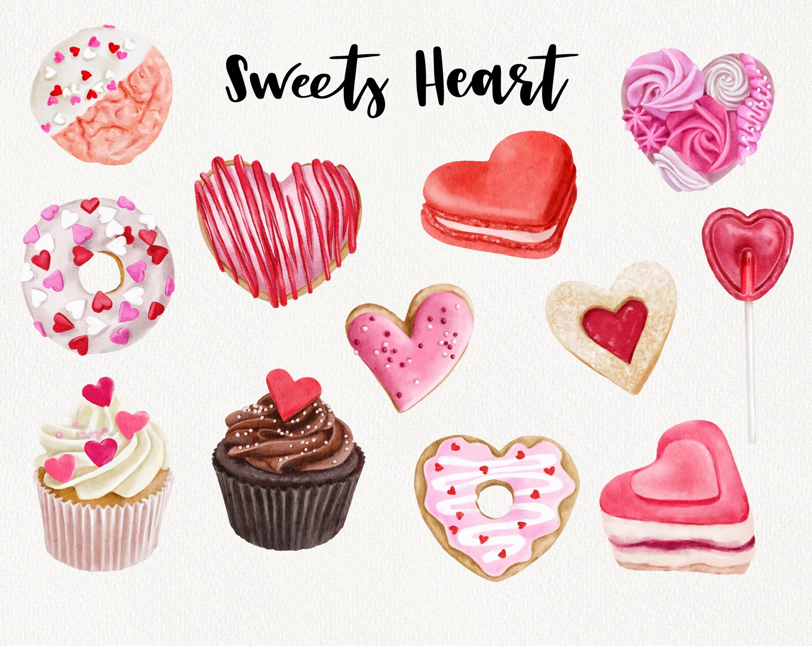 Watercolor Valentines Day Clipart Cute Love Sweets Clip Art - Etsy