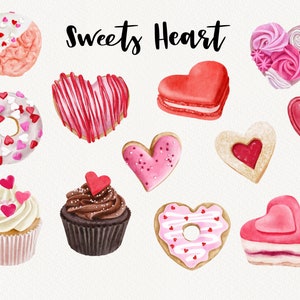Watercolor Valentines Day Clipart, Cute Love Sweets Clip Art, Red Donut ...