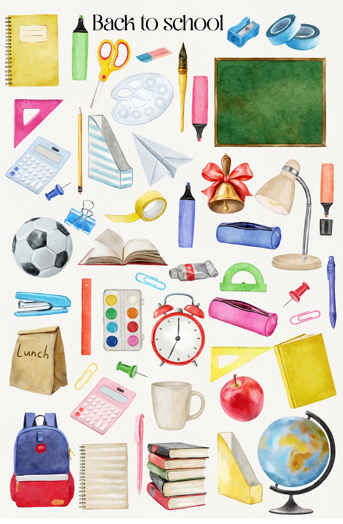 Watercolor Back to School Clipart, School Supplies Clip Art, Autumn ...