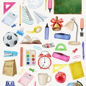 Watercolor Back to School Clipart, School Supplies Clip Art, Autumn ...