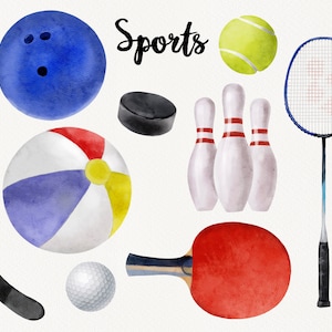Watercolor Sports Clipart, Football, Basketball, Baseball, Soccer ...