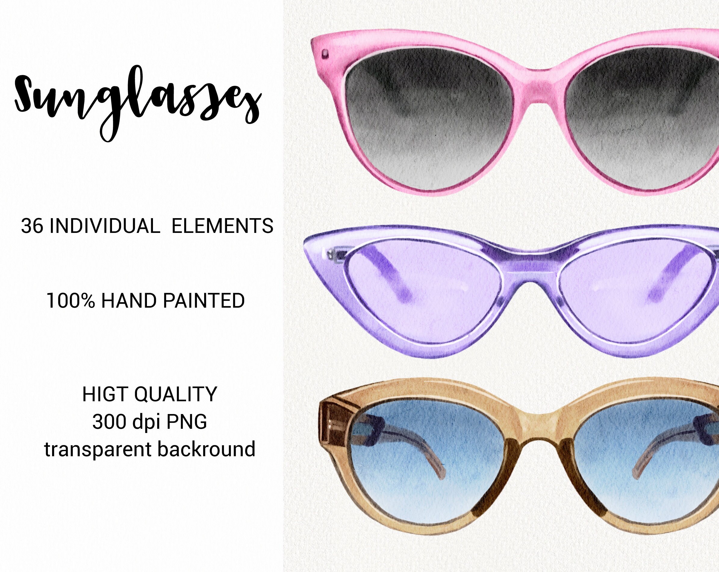 Sunglasses Watercolor Clipart Summer Glasses Clip Art - Etsy