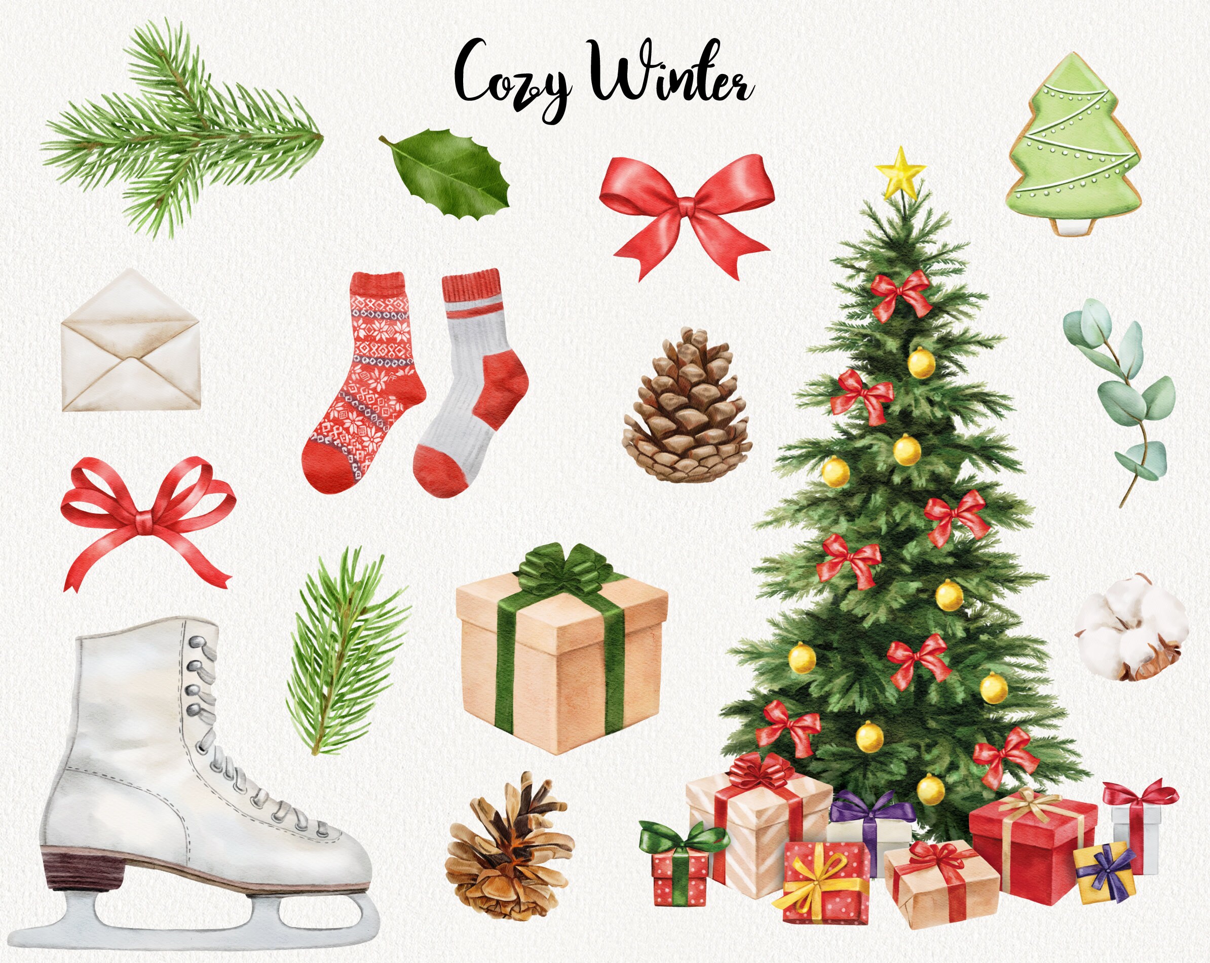Watercolor Christmas Clipart Winter Cozy Holiday Clip Art - Etsy