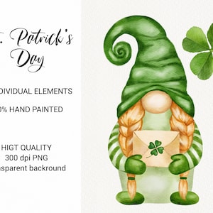 Watercolor St. Patrick's Day Clipart, Gnome Clipart, Shamrock, Clover ...