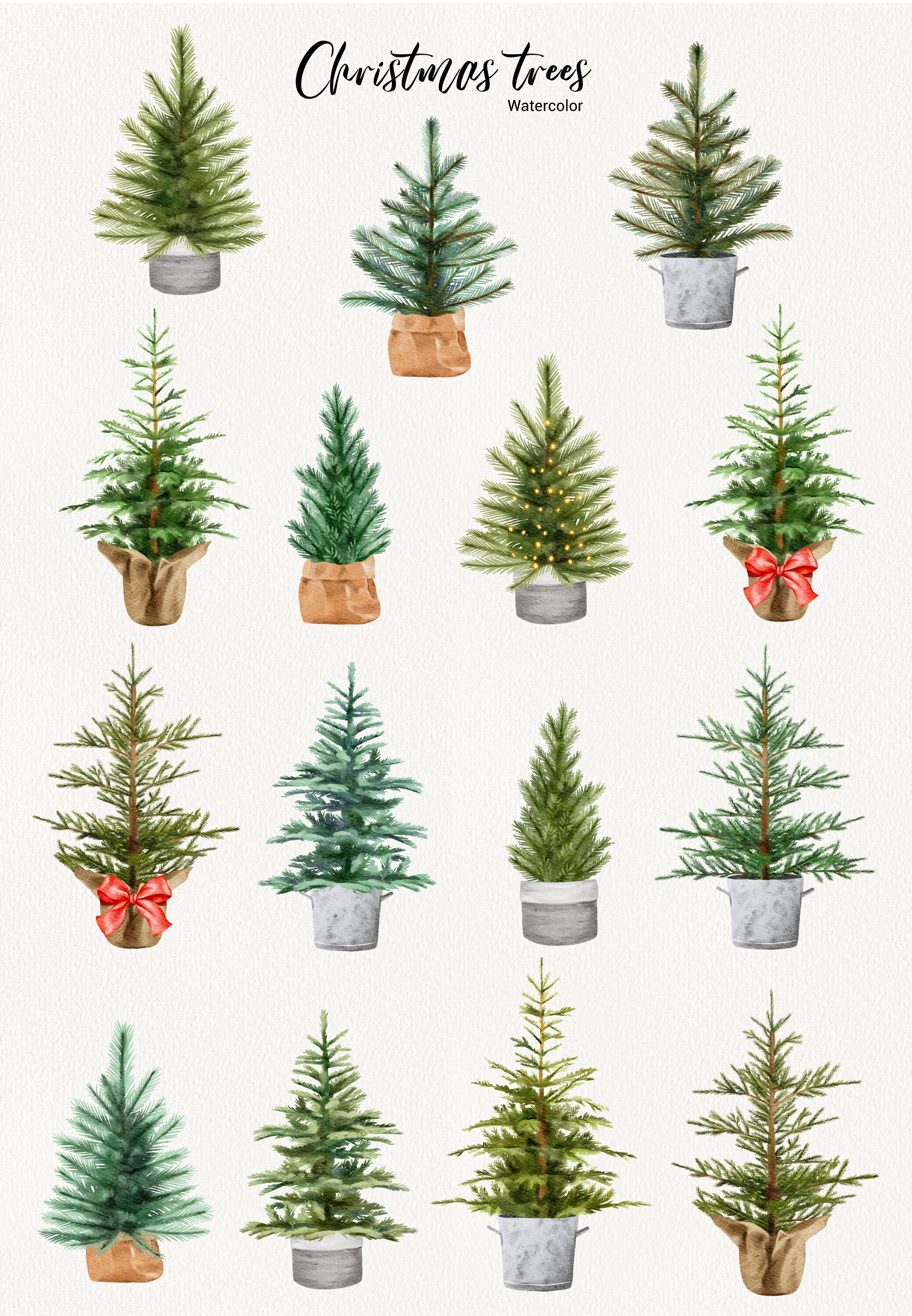 Watercolor Christmas Tree Clipart Rustic Christmas Christmas - Etsy