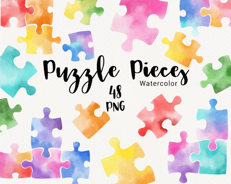 Watercolor Puzzle Pieces Clipart Kid's Toys Rainbow - Etsy