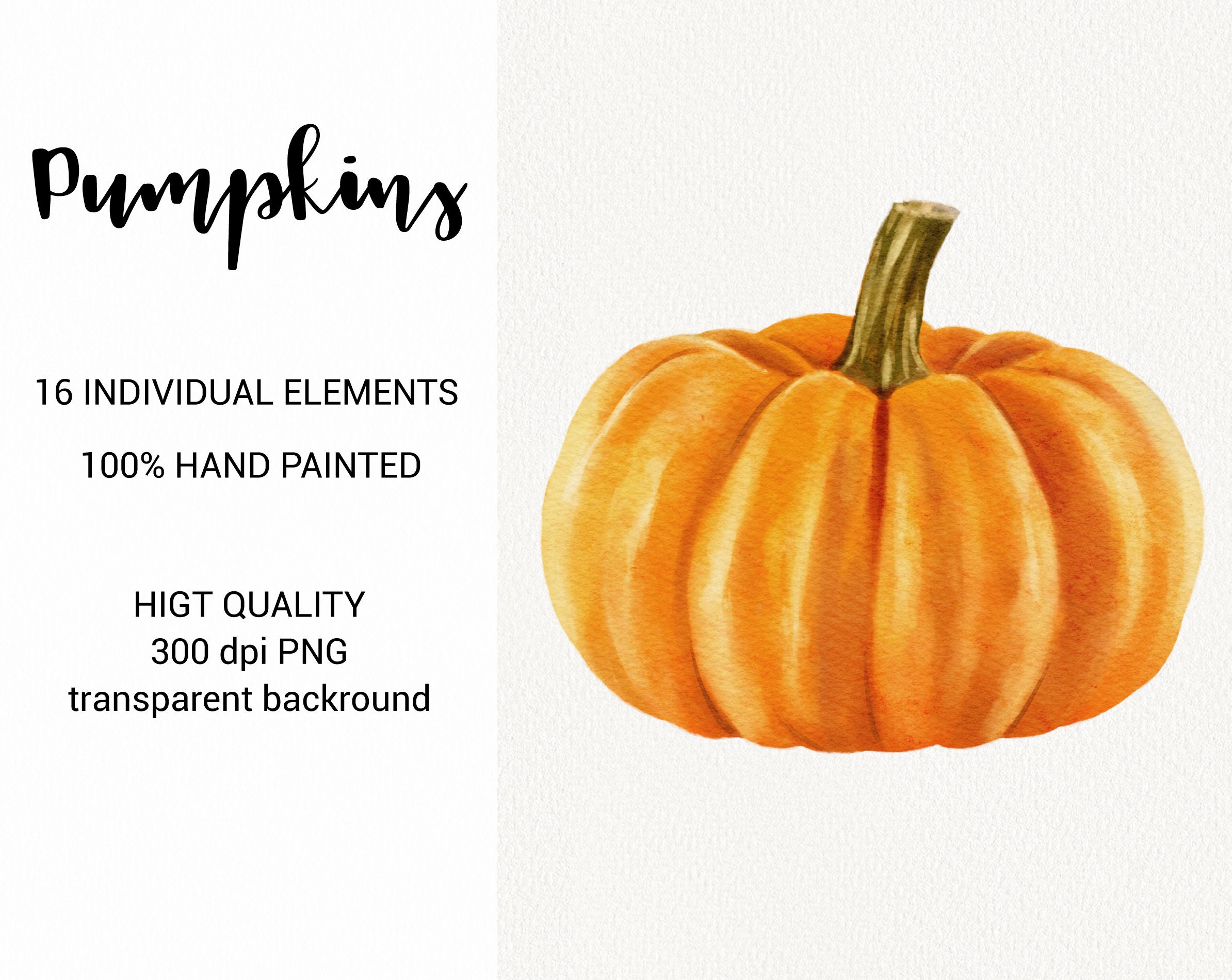 Pumpkin Clipart Watercolor Fall Autumn Clipart Orange and - Etsy