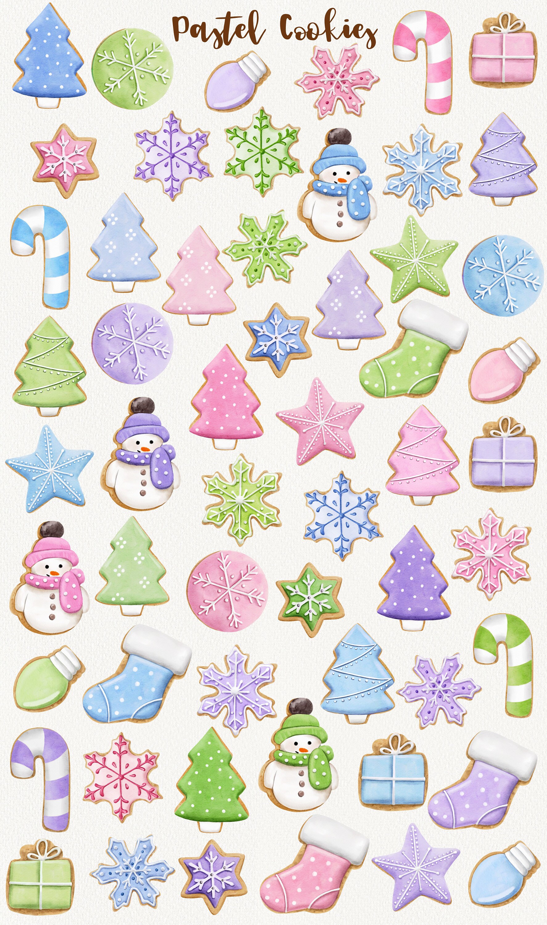 Christmas Pastel Cookies Clipart Watercolor Gingerbread - Etsy