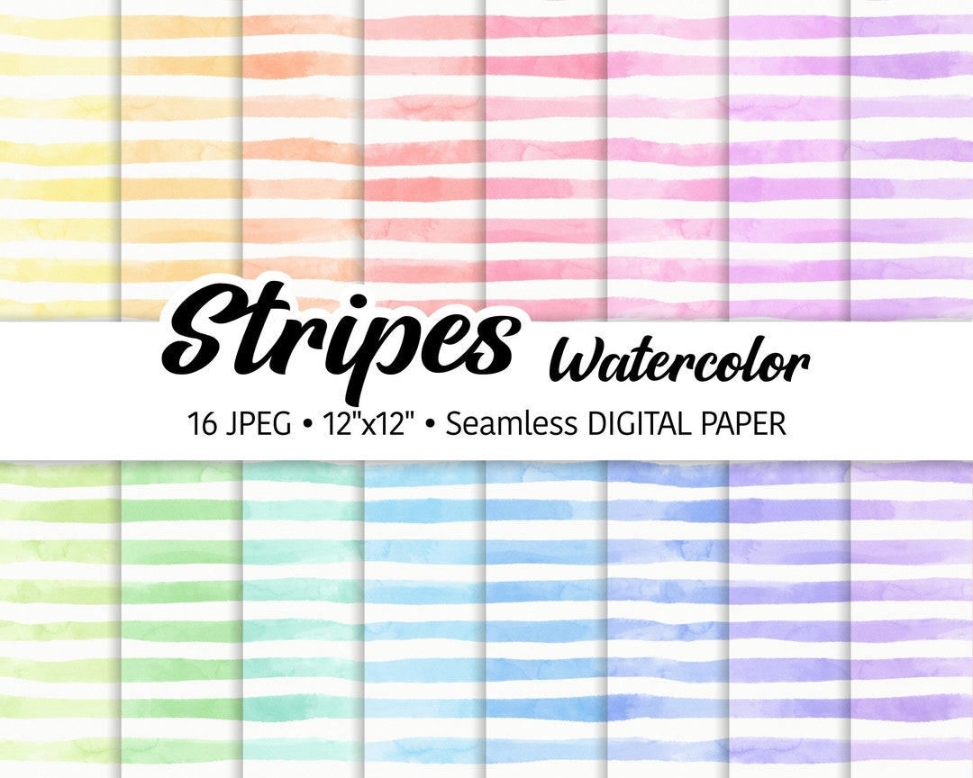 Watercolor Stripes Digital Paper Pack, Abstract Watercolor Textures ...