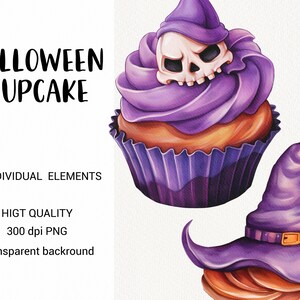 Watercolour Halloween Cupcake Clipart, Cute Candy, Witch Hat, Spooky ...